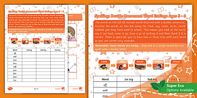 Spelling: Practice Double Consonant Word Endings Ages 5 - 6 Spelling: Practice Double Consonant Word Endings Ages 5 - 6