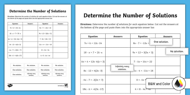 Eighth Grade Determine the Number of Solutions Cut and Paste Activity Eighth Grade Determine the Number of Solutions Cut and Paste Activity