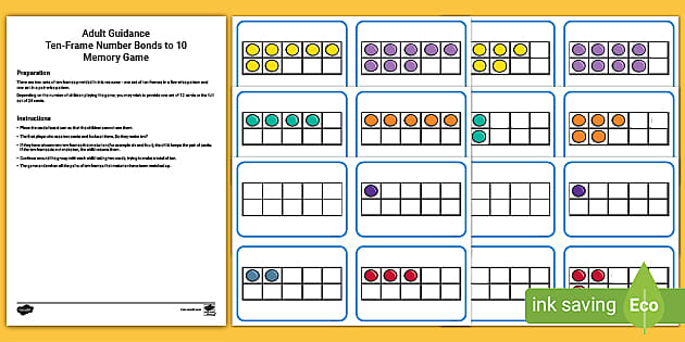 👉 Ten-Frame Number Bonds to 10 Memory Game (teacher made)