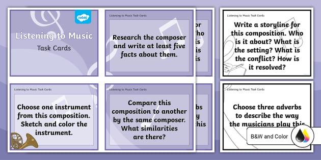 Listening To Music Task Cards | Twinkl USA Resources