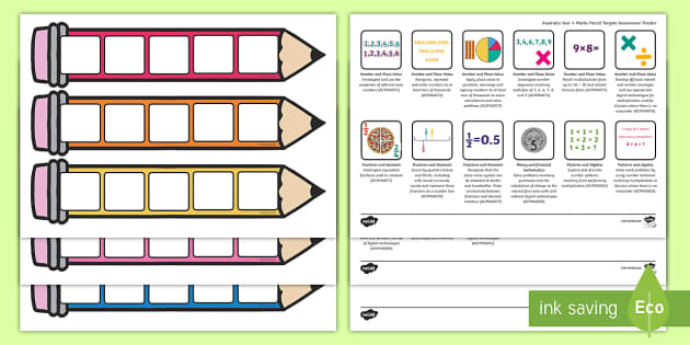 QLD Year 4 Maths Pencil Targets Assessment Tracker - Twinkl
