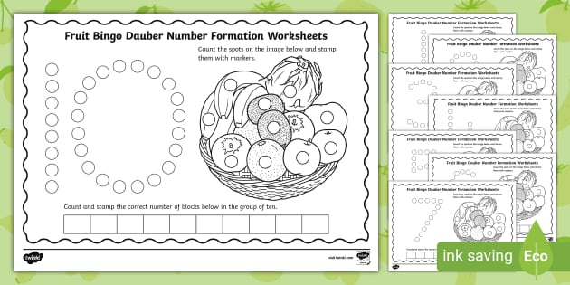 Fruit Bingo Dauber Number Formation Worksheets | Twinkl KS1