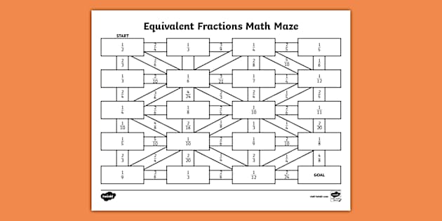Third Grade Equivalent Fractions Math Maze Activity - Twinkl