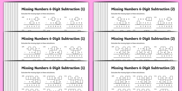 Subtraction 6 Digit Missing Numbers Differentiated Worksheet Worksheet Subtraction 6 Digit Missing Numbers Differentiated Worksheet Worksheet