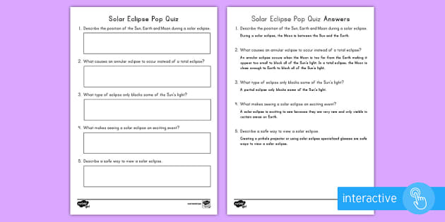 Solar Eclipse Pop Quiz (teacher made) - Twinkl