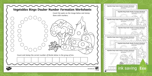 Vegetables Bingo Dauber Number Formation Worksheets | KS1