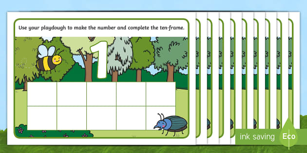 Minibeast Ten-Frame Number Modelling Dough Mats - Twinkl
