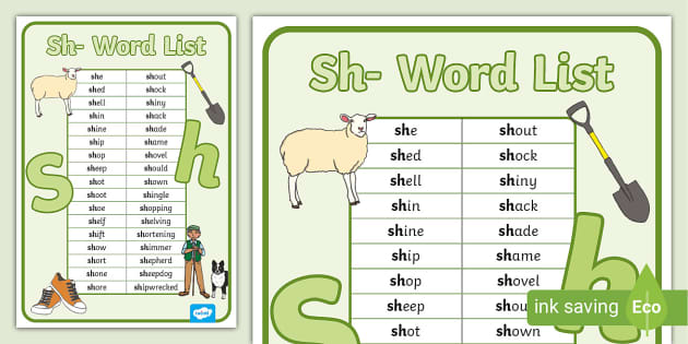 Sh Word List Letter Pairs Word List Beginning With Sh 