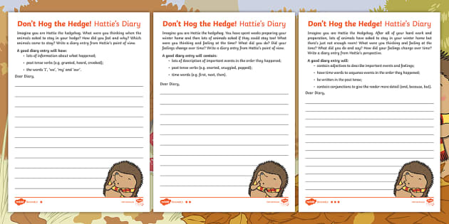 Don't Hog the Hedge! Diary Writing Differentiated Worksheet / Worksheets
