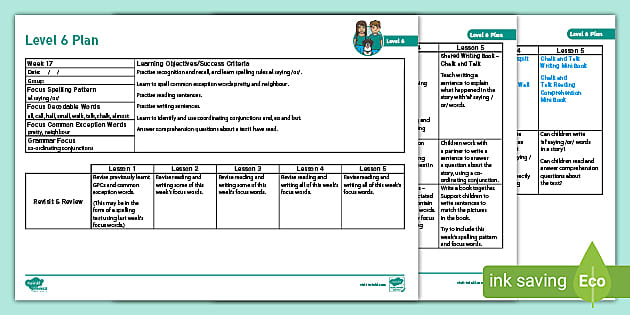 'a' saying /or/ Weekly Plan Level 6 Week 17 (teacher made)