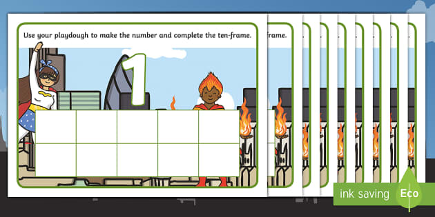 Superheroes Ten-Frame Number Modelling Dough Mats - Twinkl