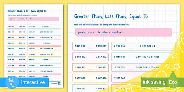 👉 Greater Than, Less Than, Equal To: 7-Digit Numbers