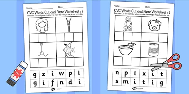 CVC Words Cut and Paste Worksheets i (teacher made)