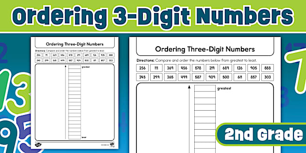 Second Grade Ordering Three-Digit Numbers Worksheet