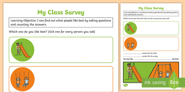 My Class Survey Slide or Swings Worksheet (teacher made)