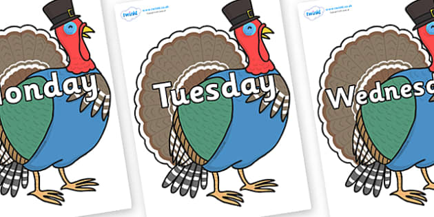 Days of the Week on Turkey Lurky (Teacher-Made) - Twinkl