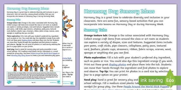 Harmony Day Sensory Ideas (teacher made) - Twinkl