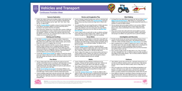 EYFS Transport Continuous Provision Ideas (Ages 0-2)