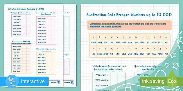 👉 Subtraction Code Breaker: Numbers up to 10 000 (Ages 8 - 9)