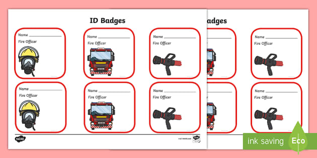 Fire Fighter Role Play Badges (teacher made) - Twinkl