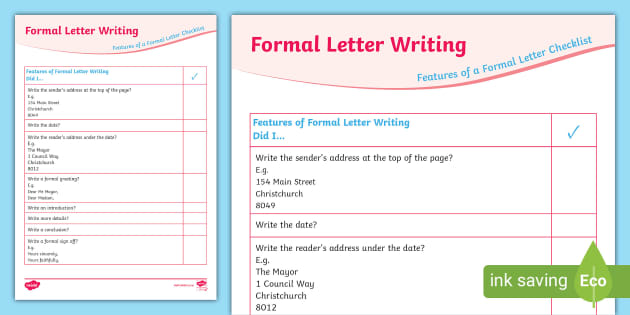 Level 2 Formal Letter Writing - Checklist (teacher made)