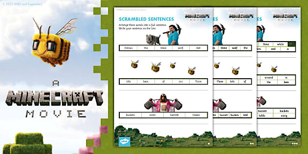 FREE! - A Minecraft Movie: Sentence Scramble Activity [Ages 5-7]