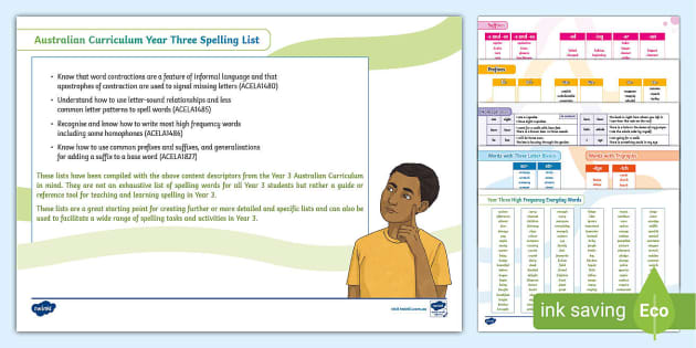 Australian Curriculum Year Three Spelling List - Twinkl