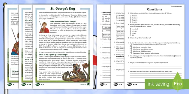 UKS2 St. George's Day Differentiated Differentiated Reading Comprehension