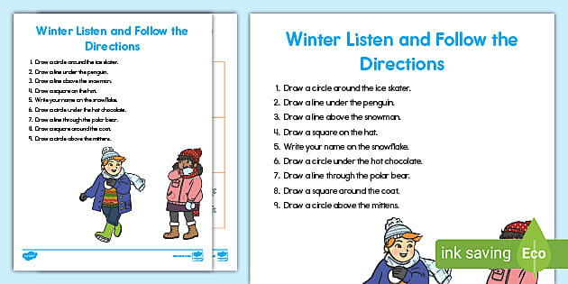 Winter Listen and Follow the Directions Activity