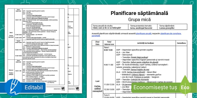 FREE! - Lumea poveștilor:Model de planificare săptămânală grupa mică