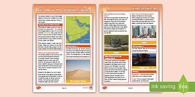 Arabian Desert Fact File (creat de profesori) - Twinkl
