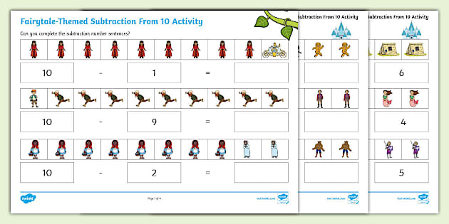 👉 Fairytale-Themed Subtraction From 10 Activity - Twinkl