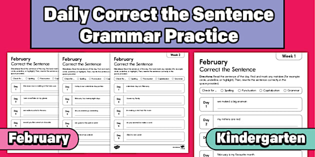 February Daily Correct the Sentence Grammar Practice