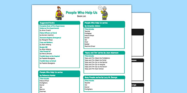 People Who Help Us Books List - Primary Resources - Twinkl