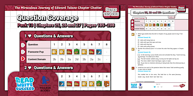 The Miraculous Journey of Edward Tulane Chapter Chatter Comprehension ...