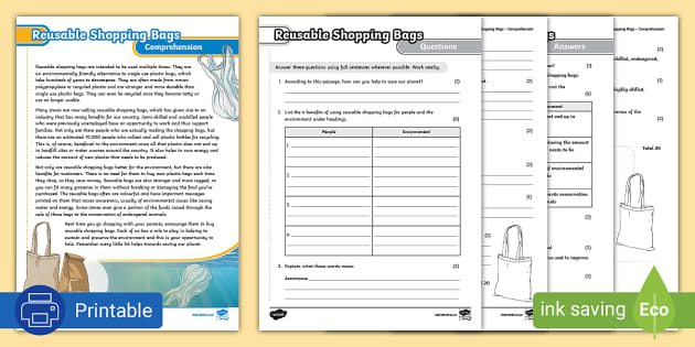 Reusable Shopping Bags - Comprehension (teacher made)