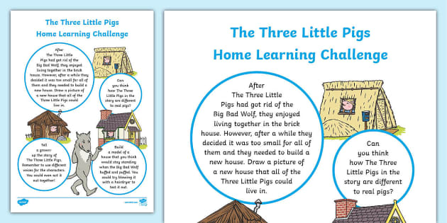 The Three Little Pigs EYFS Home Learning Challenge Sheet Nursery FS1