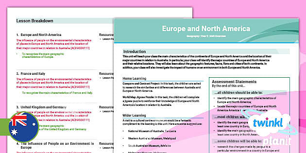 FREE! - Year 5 HASS Geography Europe and North America Unit Overview