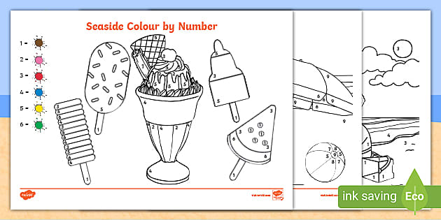 👉 EYFS Seaside Colour by Number Activity - Twinkl