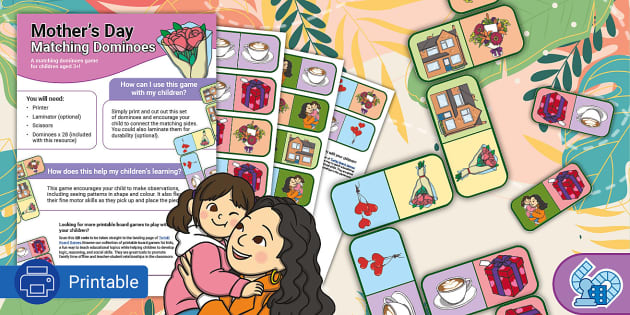 Mothers Day 2022 Matching Game Dominoes for EYFS - Twinkl