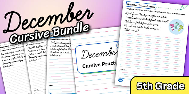Fifth Grade December Cursive Practice Bundle (teacher made)