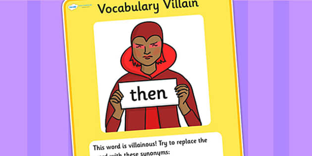 Vocabulary Villain Then Display Poster - Twinkl