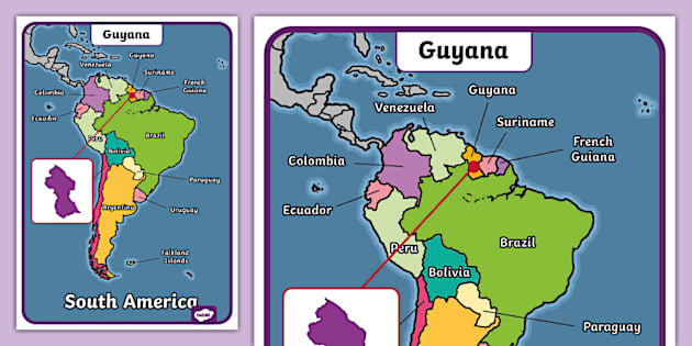 Guyana on a Map Display Poster (teacher made) - Twinkl