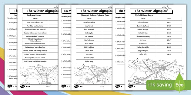 Winter Olympics Ordering Times and Scores (Decimals) Differentiated ...