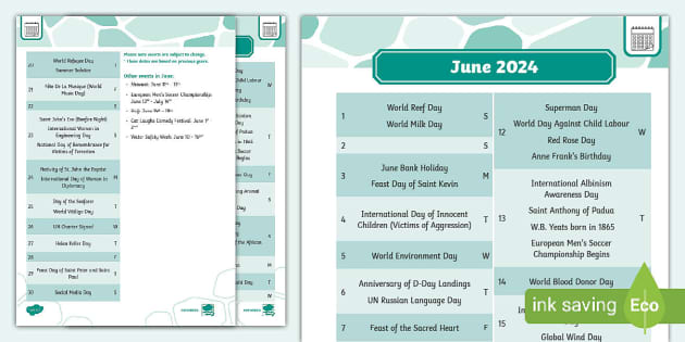 Teacher Planner: What's Happening in June? - Twinkl