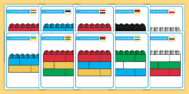 Flag-Themed Copy the Building Block Model Challenge Cards