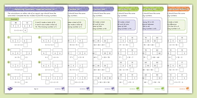 KS1 Addition and Subtraction Balancing Equations Worksheet Pack