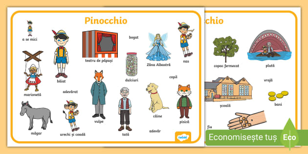 Pinocchio – Planșă cu vocabular (teacher made) - Twinkl