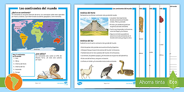 Comprensión lectora: Los continentes del mundo - Twinkl