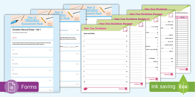 Year Five Dictation Passage and Sentences Assessment Pack